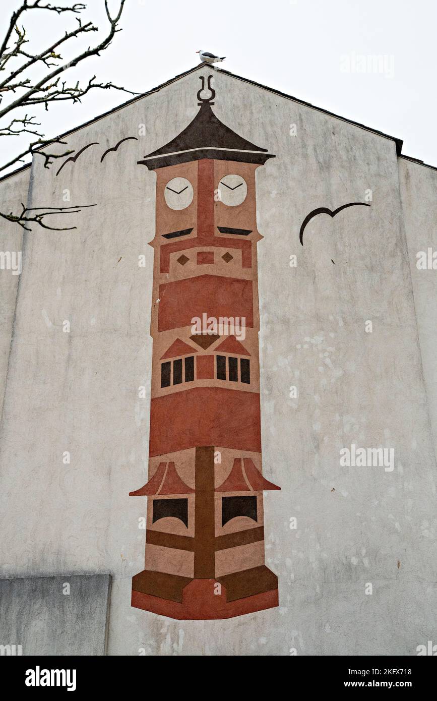 Clock tower, Poulton Village Mural Trail, Fishermans Square Stock Photo ...