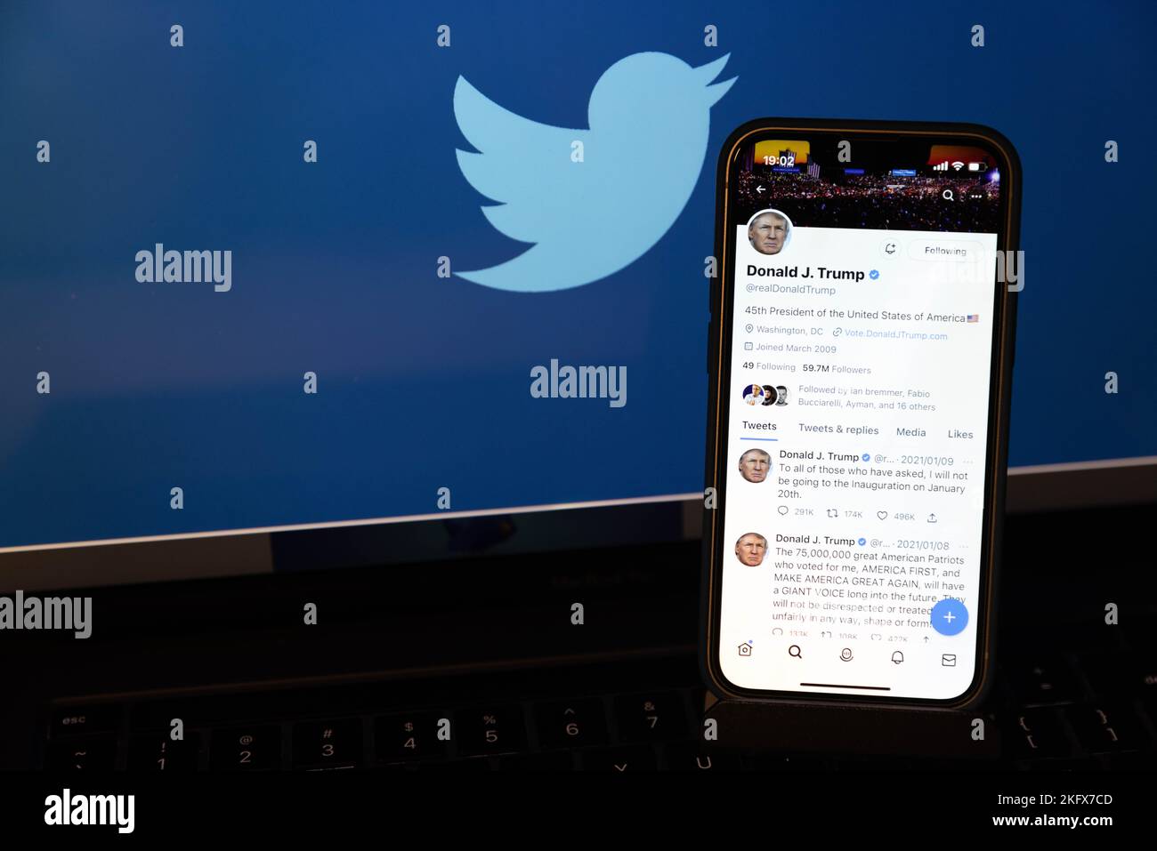 In this photo illustration, a reactivated Twitter profile of the former ...