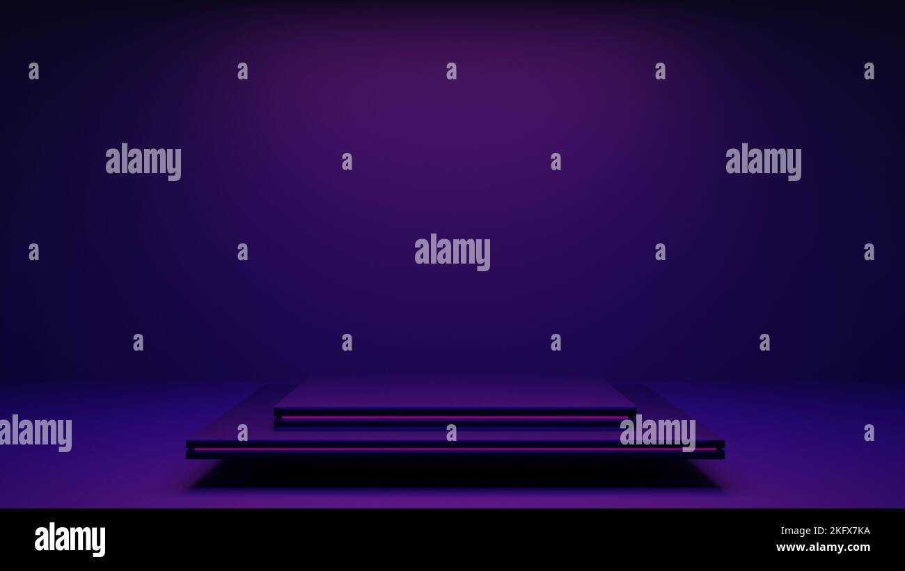 Empty podium with square on square and neon line gradient on podium and ...