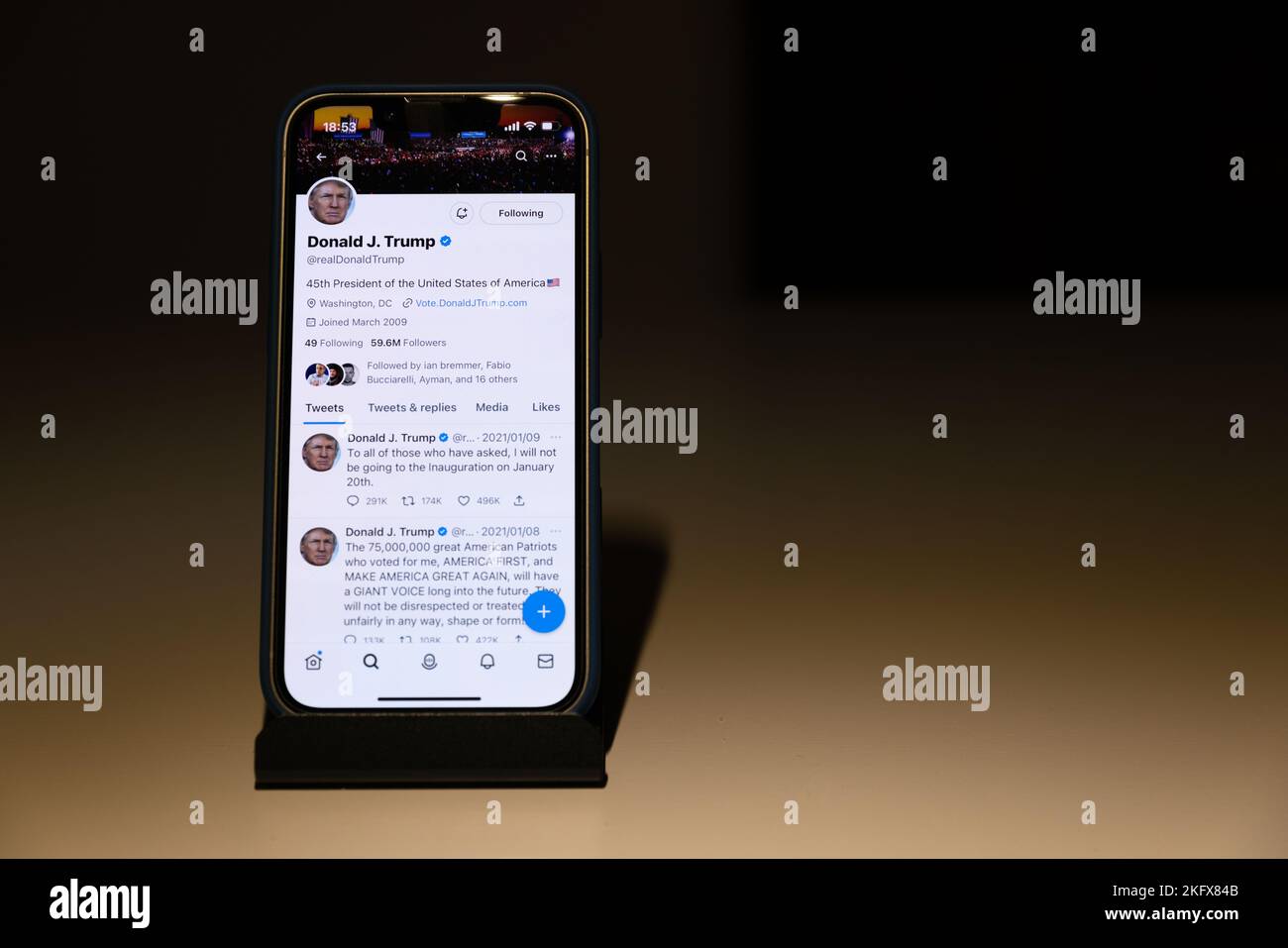 In this photo illustration, a reactivated Twitter profile of the former ...