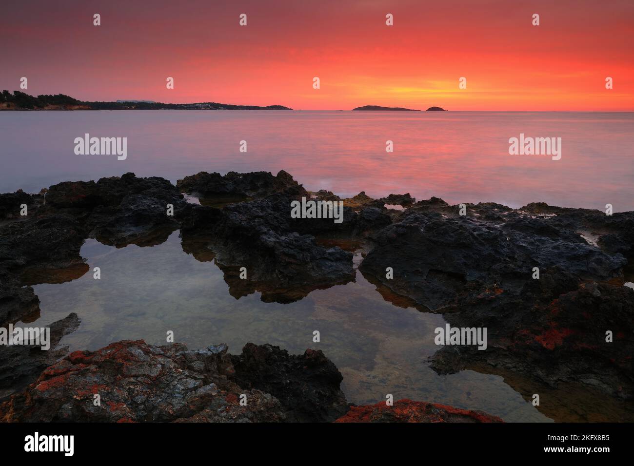 Sunrise at Bombay Beach, Santa Eulalia, Ibiza, Balearic Islands, Spain ...