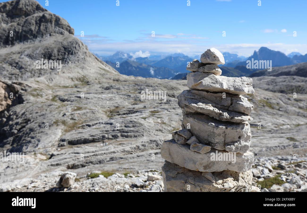 pile of stones called CAIRN for the orientation of hikers or as a ...
