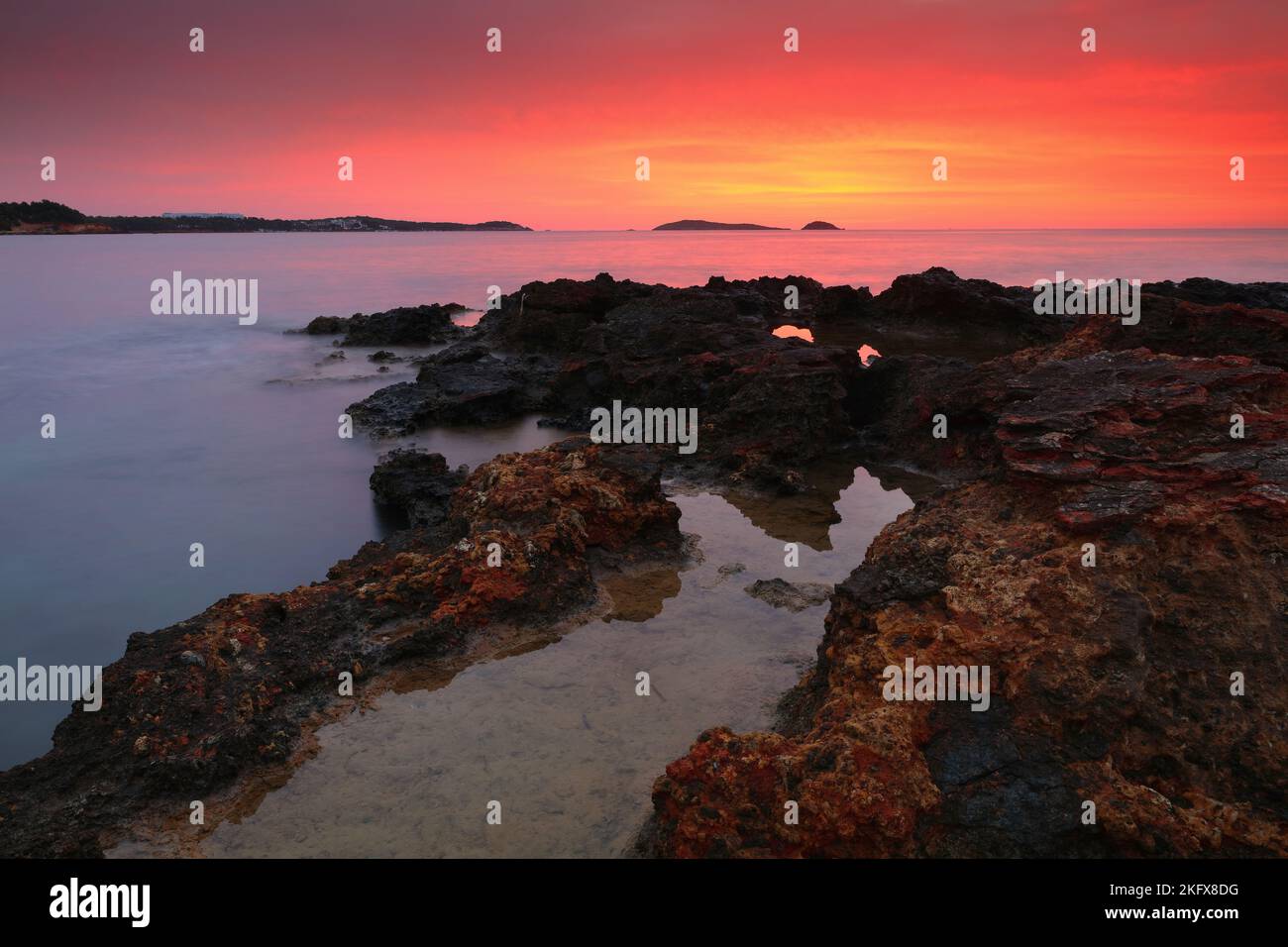Sunrise at Bombay Beach, Santa Eulalia, Ibiza, Balearic Islands, Spain ...