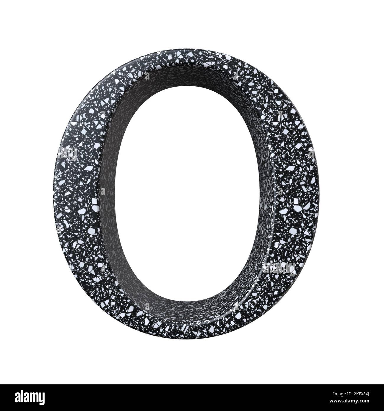 A 3D rendered O letter of granite material isolated on the white ...