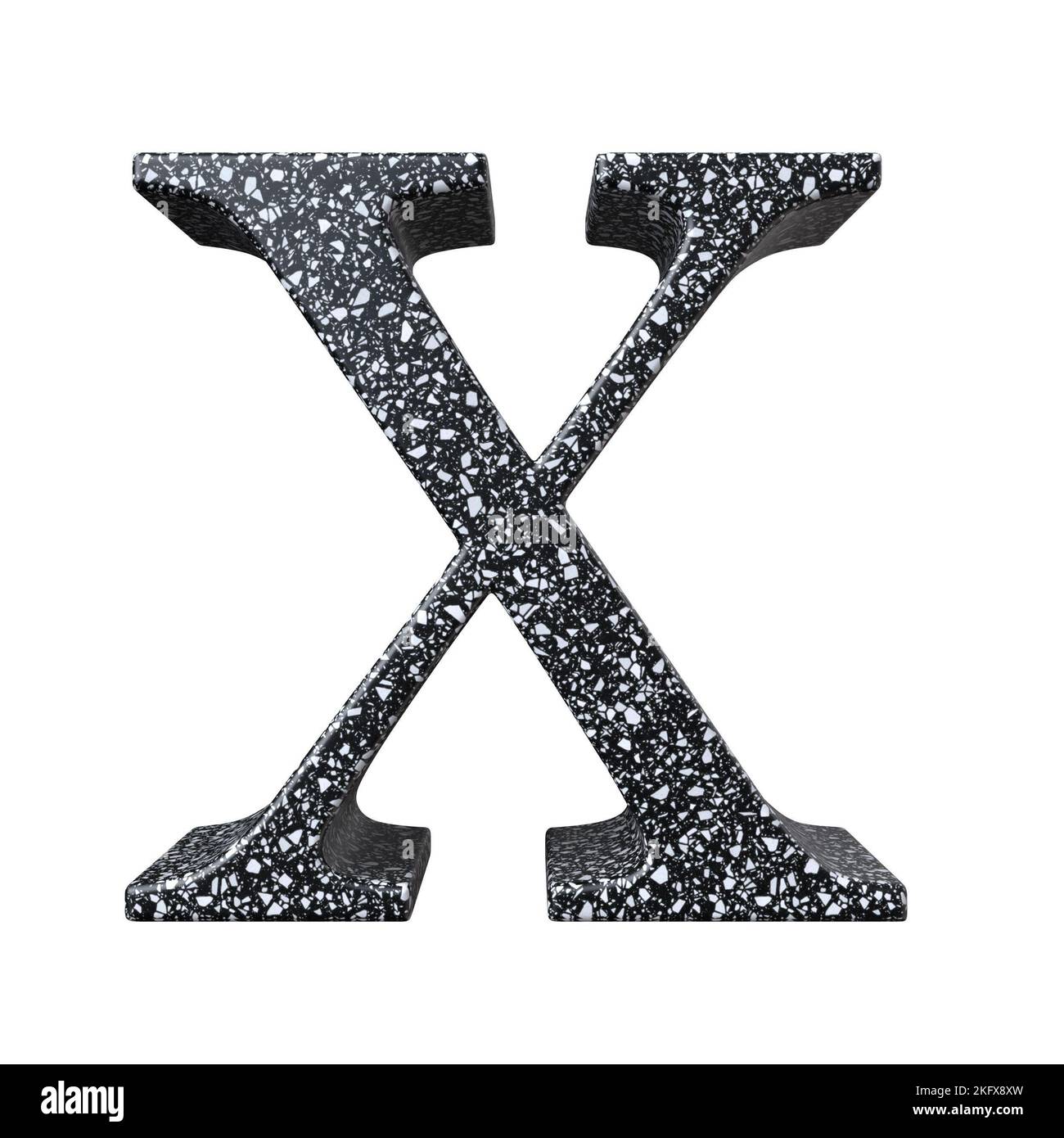 A 3D rendered X letter of granite material isolated on the white ...