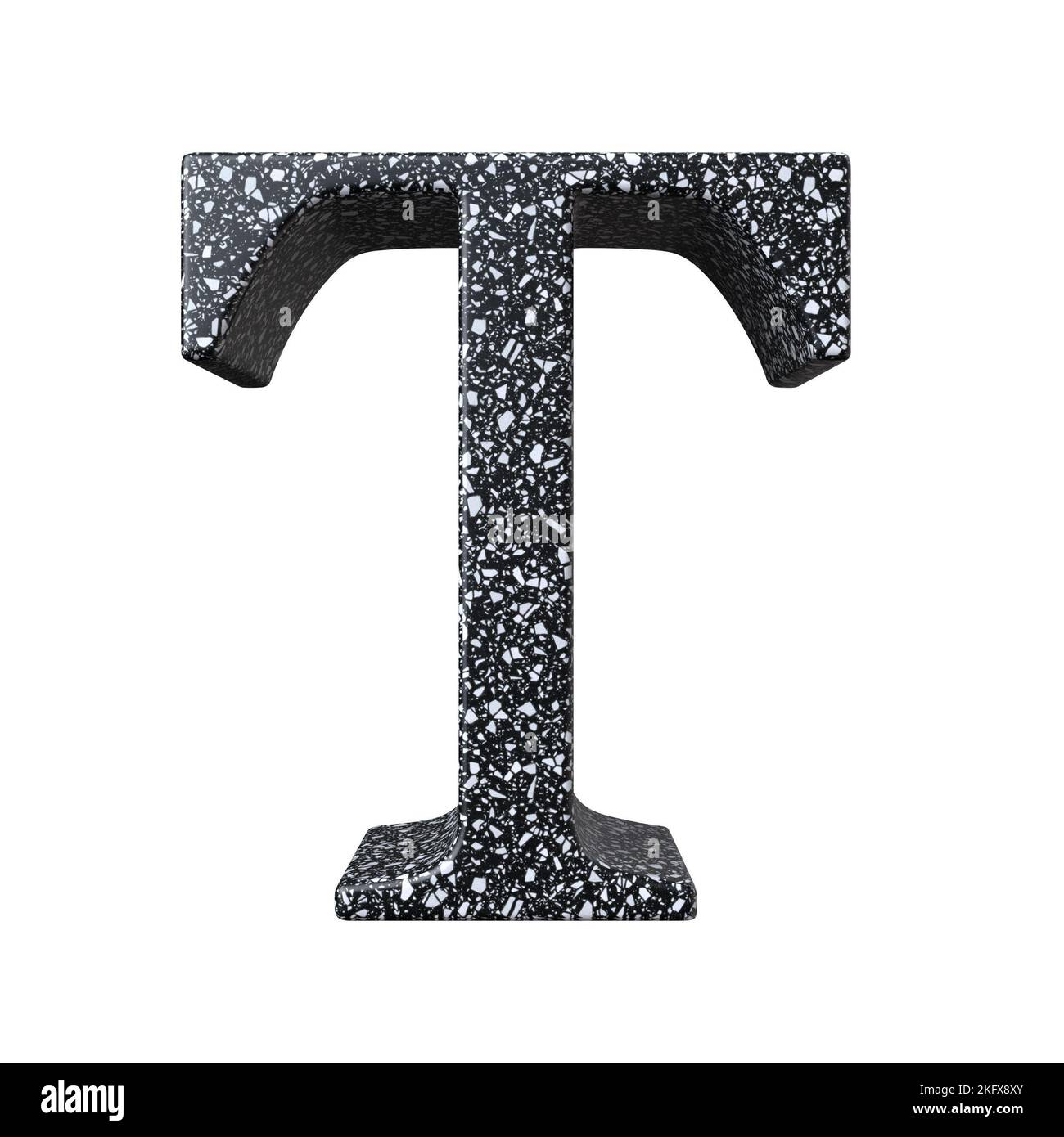 A 3D rendered T letter of granite material isolated on the white ...