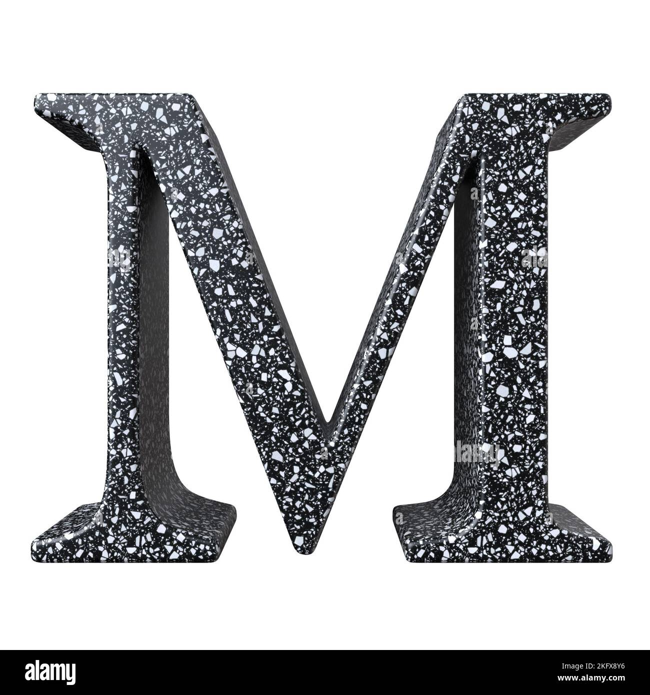 A 3D rendered M letter of granite material isolated on the white ...