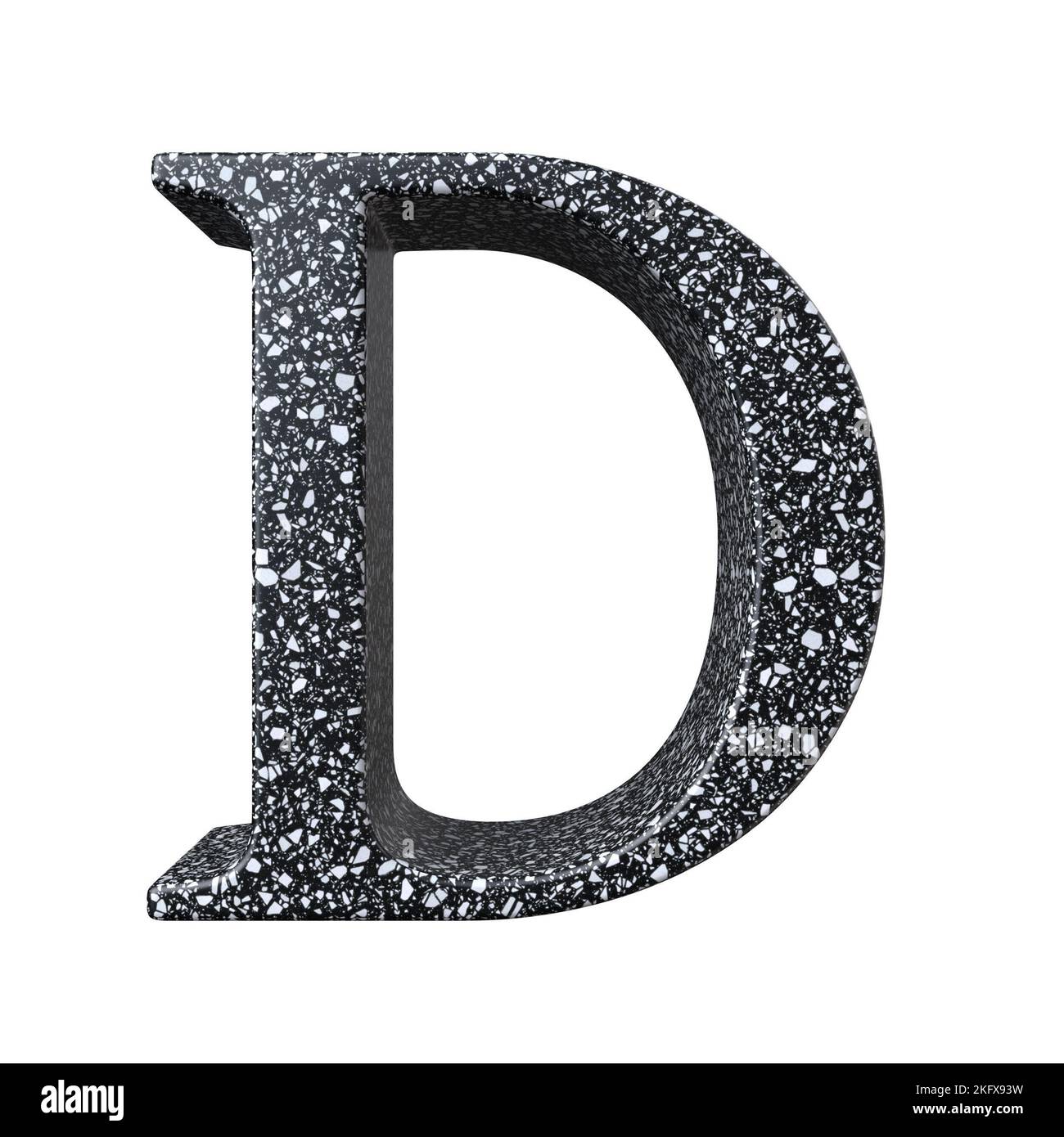 A 3D rendered D letter of granite material isolated on the white ...