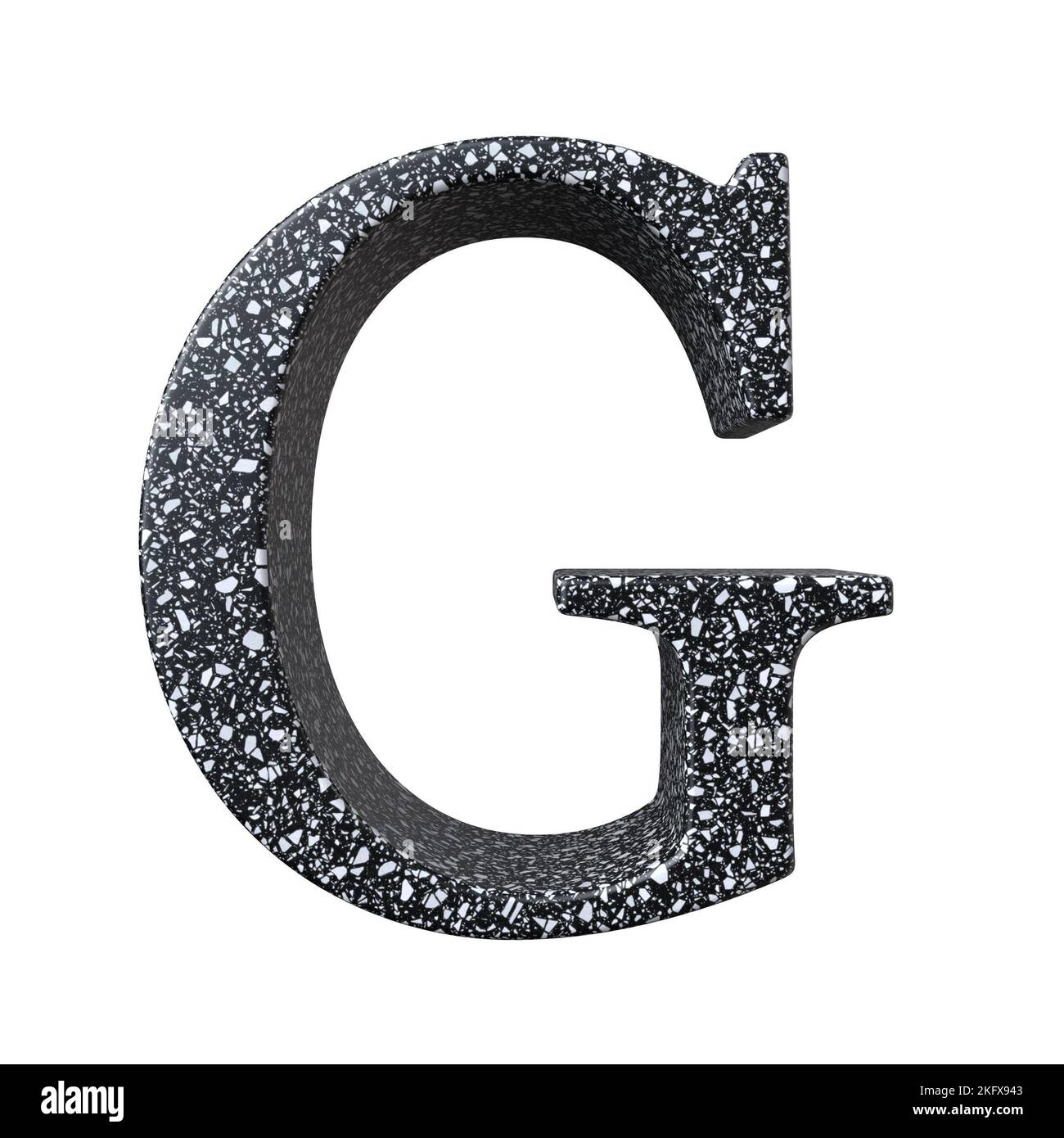 A 3D rendered G letter of granite material isolated on the white ...