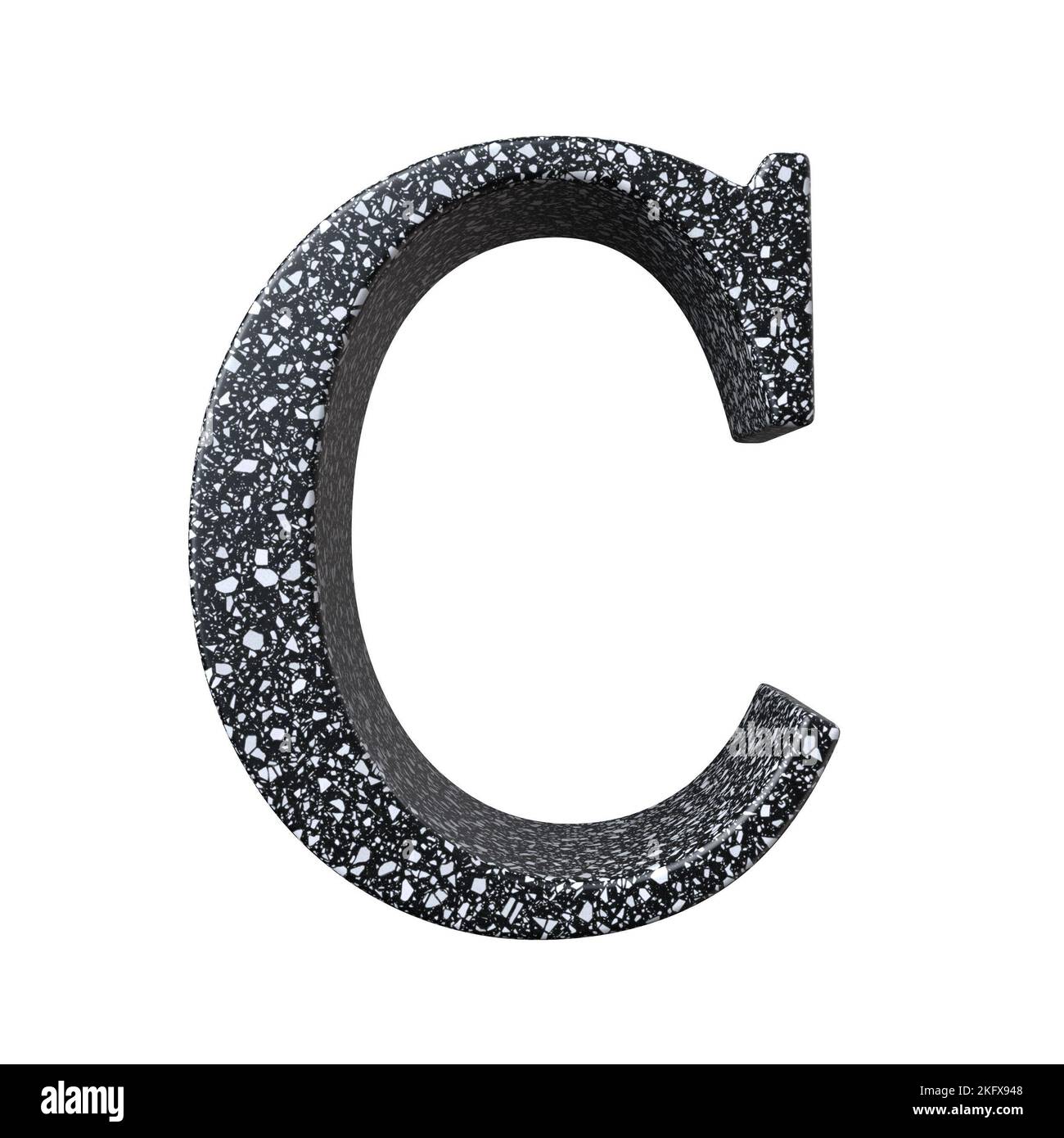 A 3D rendered C letter of granite material isolated on the white ...