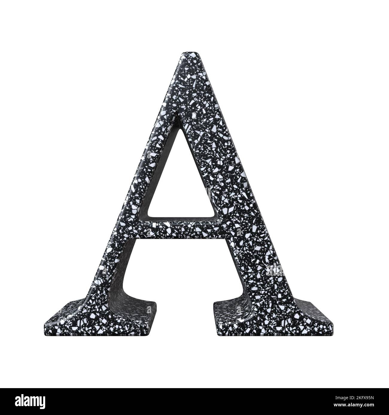 A 3D rendered A letter of granite material isolated on the white ...