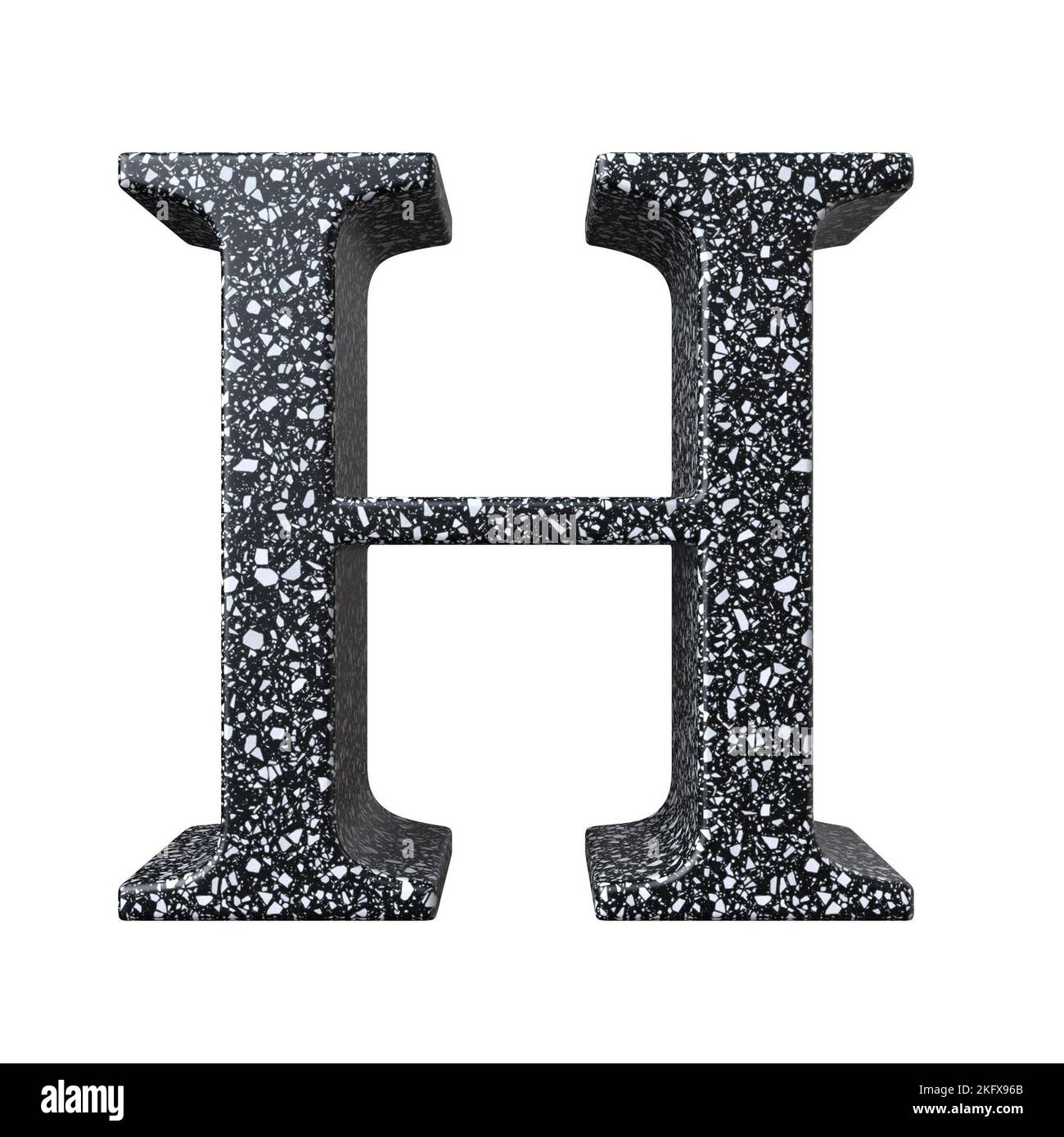 A 3D rendered H letter of granite material isolated on the white ...