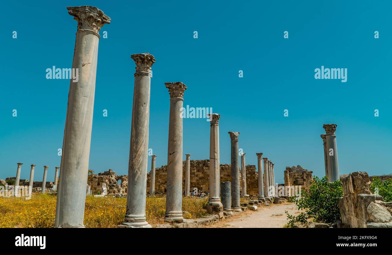 An alley with Greek ruins in the ancient city Salamis, Cyprus Stock ...