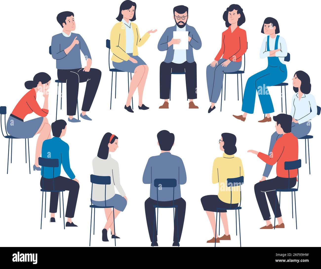 Group therapy in circle. Psychology meeting club, people listening and ...