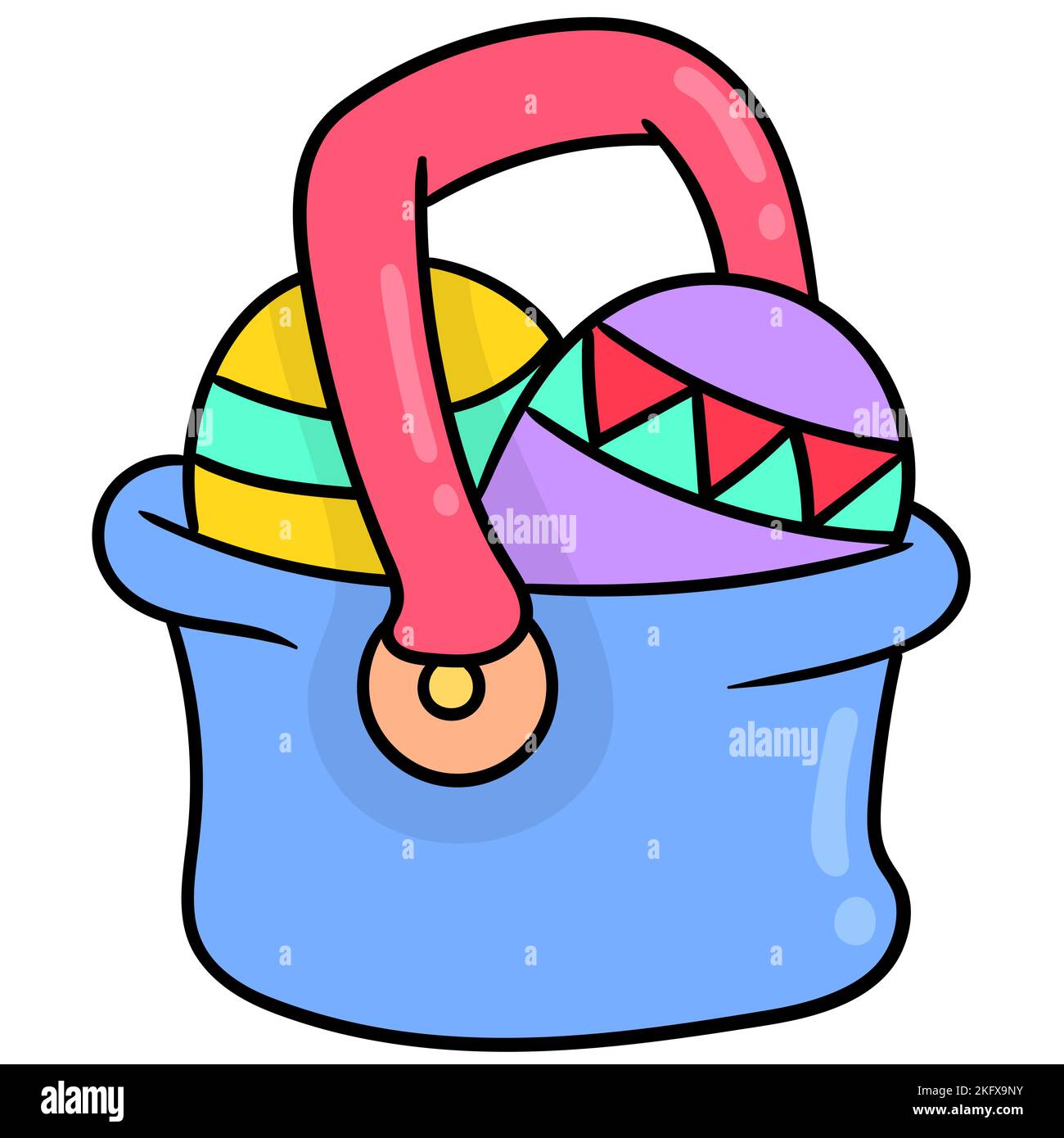 A basket containing painted easter eggs on a white background Stock ...