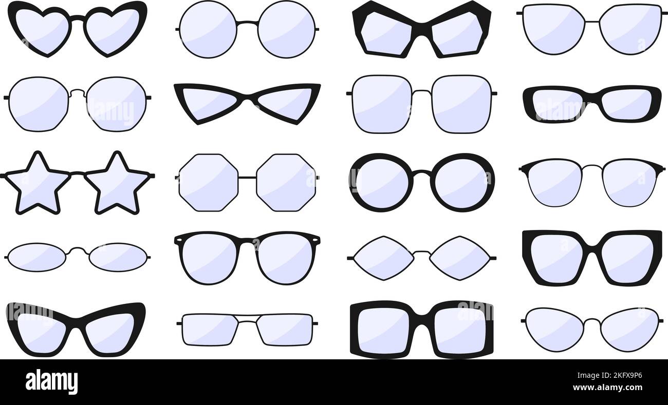Isolated Glasses Icons Set Black Rim And Glass Eyes Vision Sun