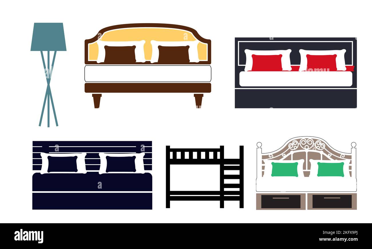 Bed icon on white background. Vector illustration. Colorful graphic set ...
