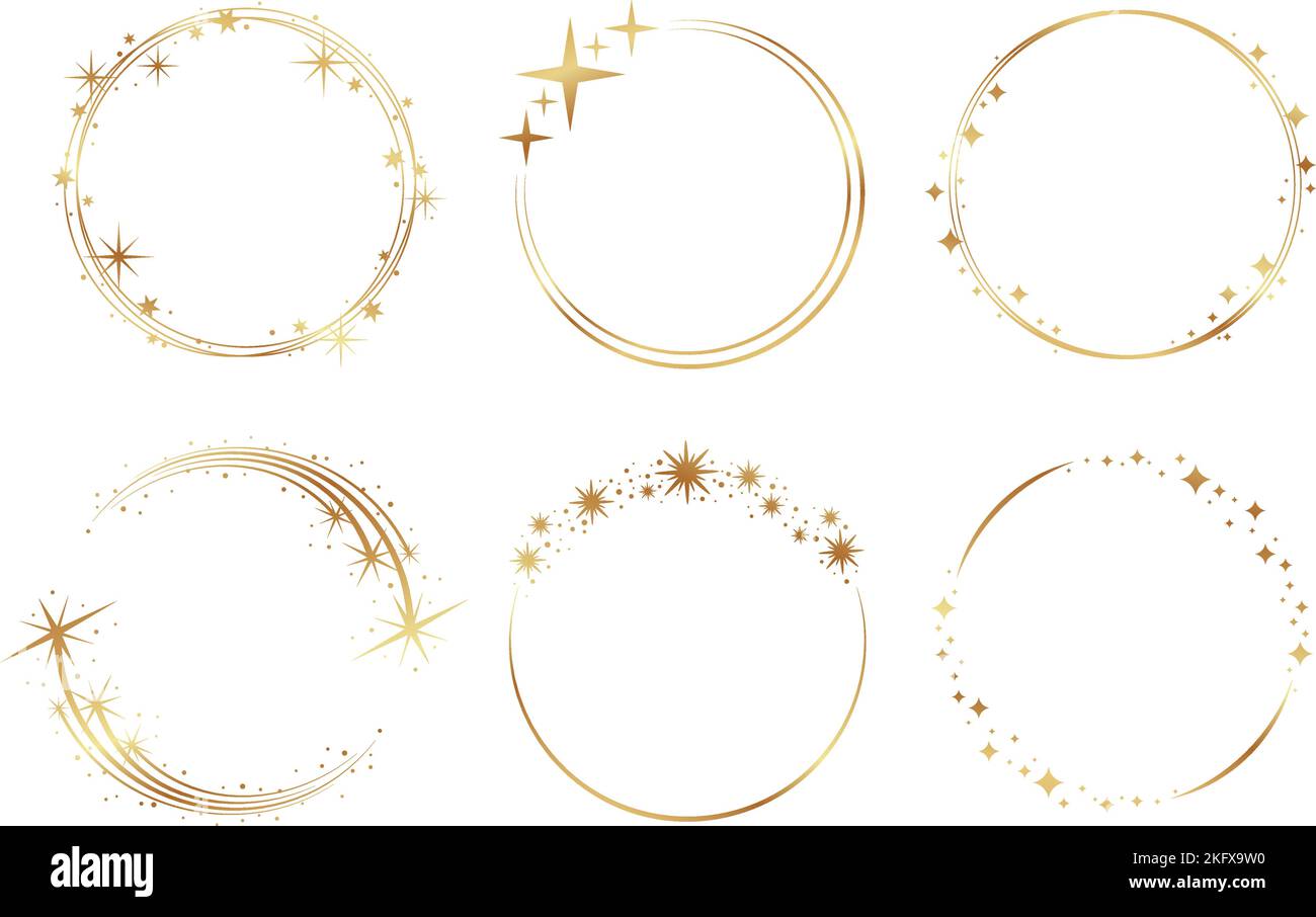 Round starry frames golden design. Stars bunch circle line decorative ...