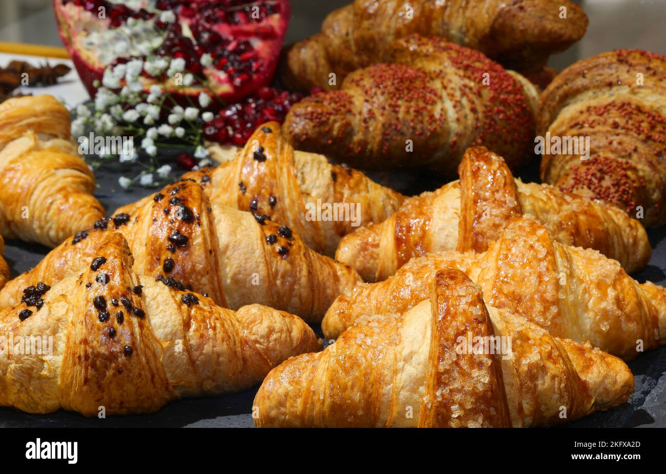 pastries and croissants with chocolate chips for a delicious breakfast ...
