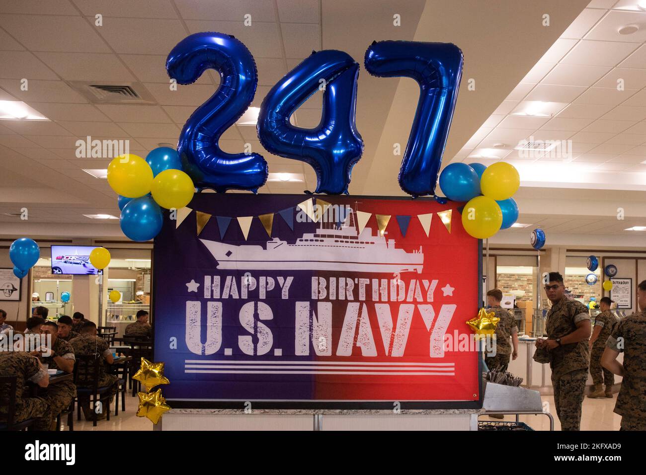 Decorations are displayed for the U.S. Navy’s 247th Birthday meal ...