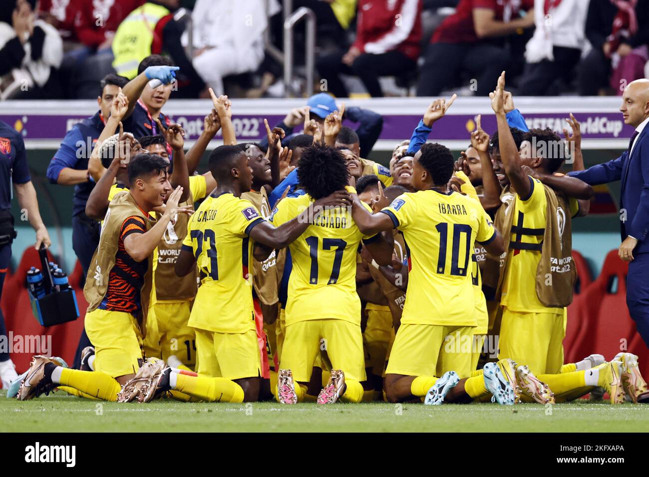 AL KHOR - Ecuador celebrates the 0-2 of Enner Valencia of Ecuador ...