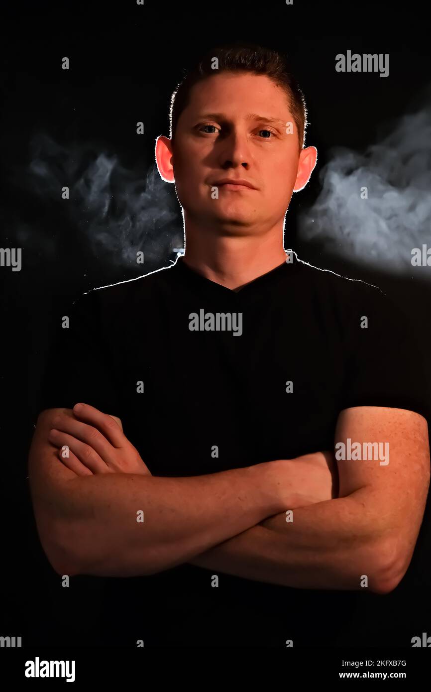 silhouette of a guy. men in the dark. smoke . steam . man in a dark ...