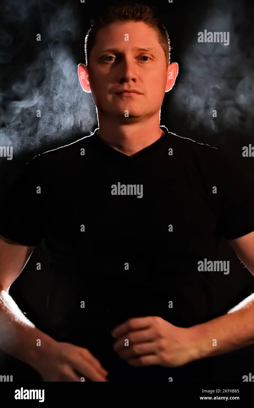 silhouette of a guy. men in the dark. smoke . steam . man in a dark ...