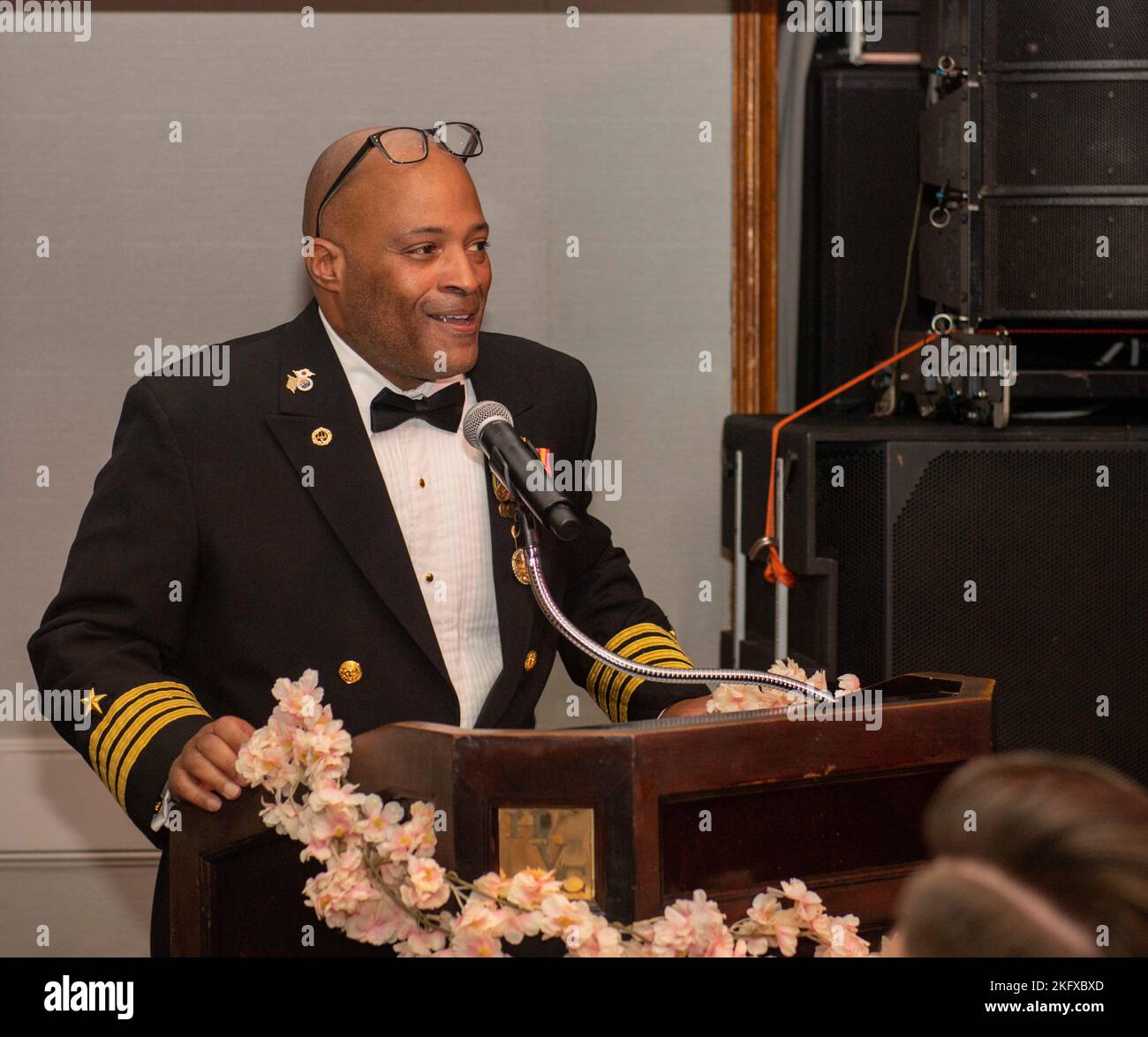 Capt. David Adams, Commander, Fleet Activities Sasebo (CFAS) addresses ...