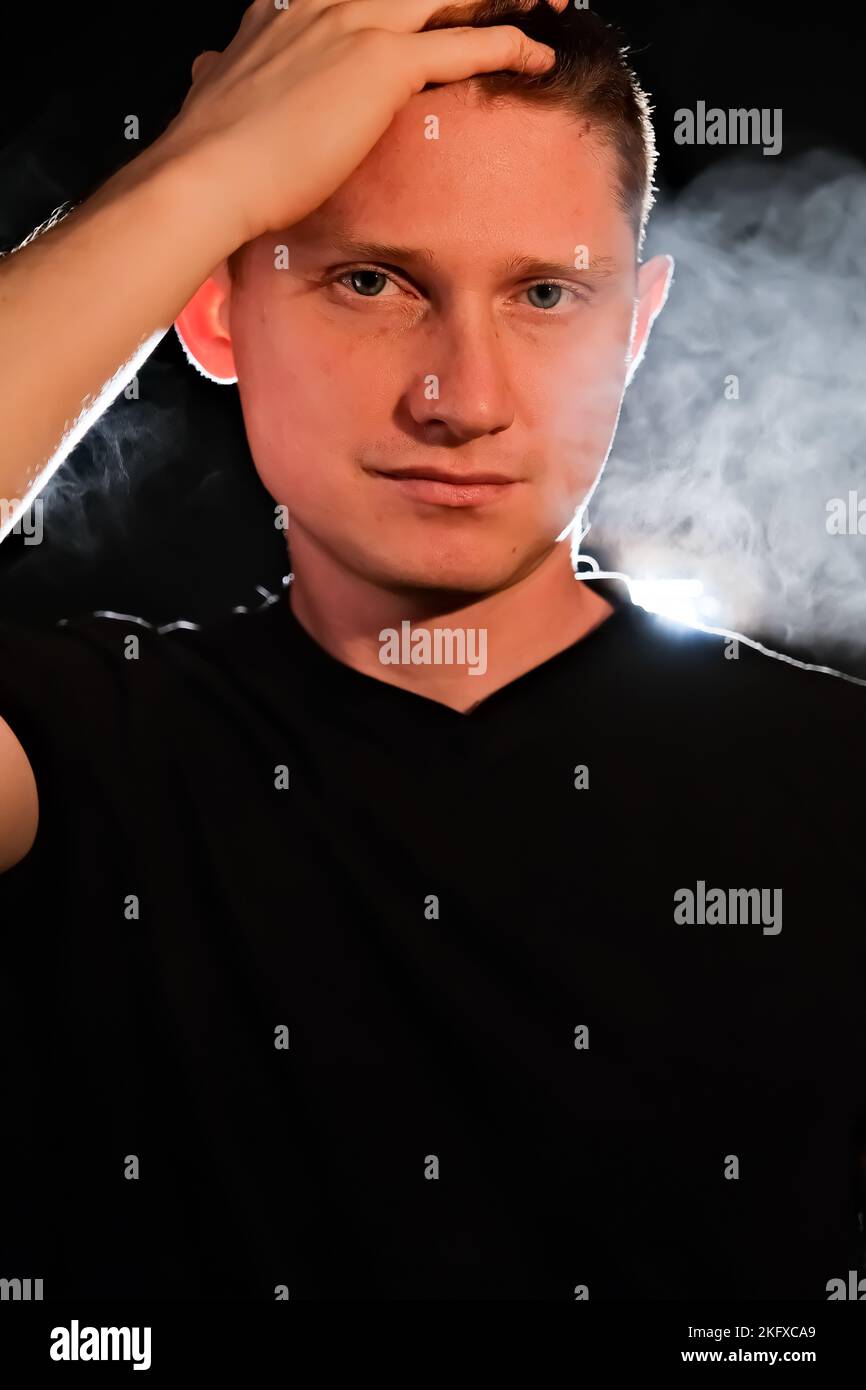 silhouette of a guy. men in the dark. smoke . steam . man in a dark ...