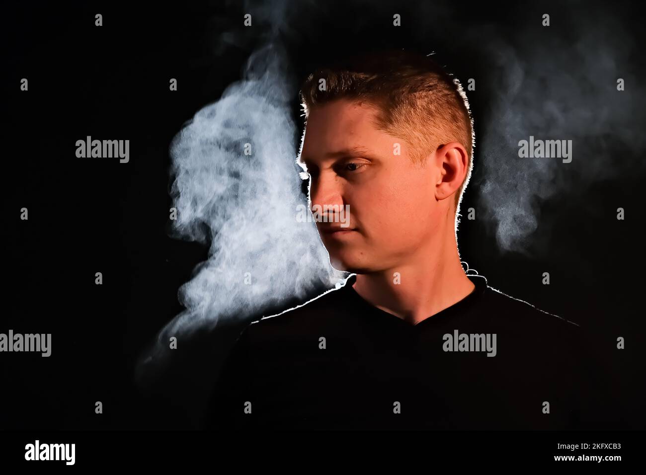 silhouette of a guy. men in the dark. smoke . steam . man in a dark ...