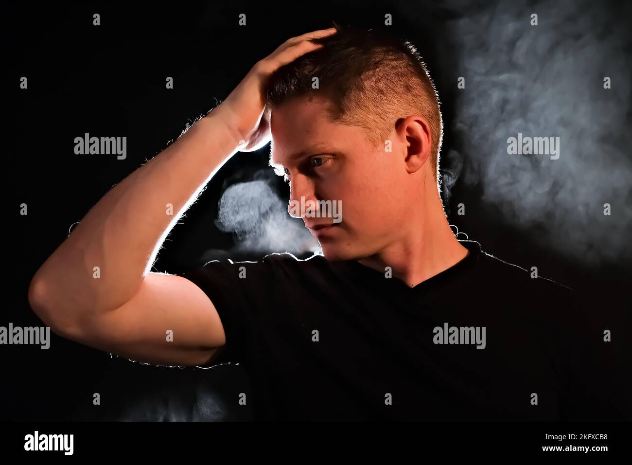 silhouette of a guy. men in the dark. smoke . steam . man in a dark ...