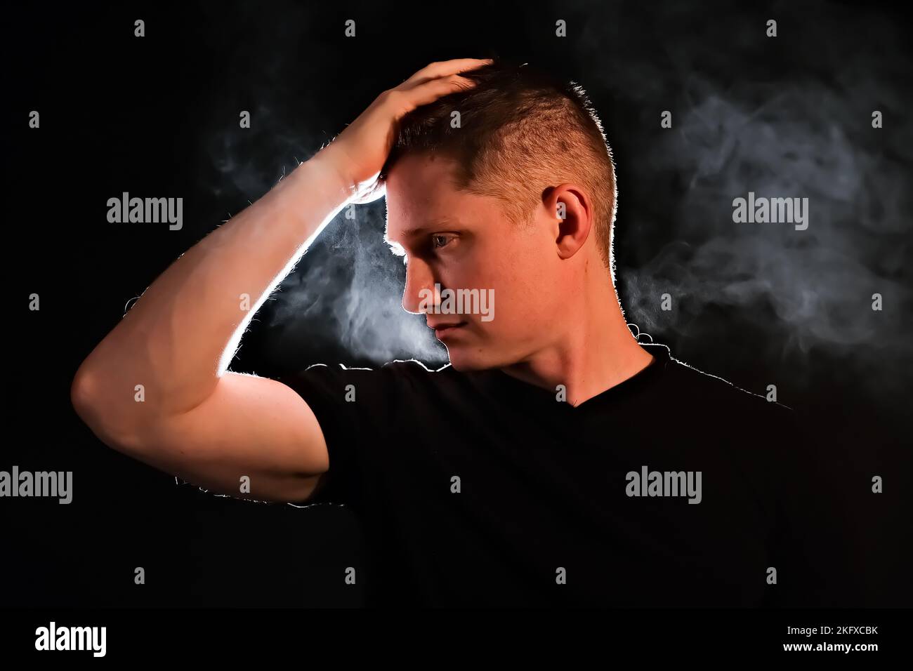 silhouette of a guy. men in the dark. smoke . steam . man in a dark ...