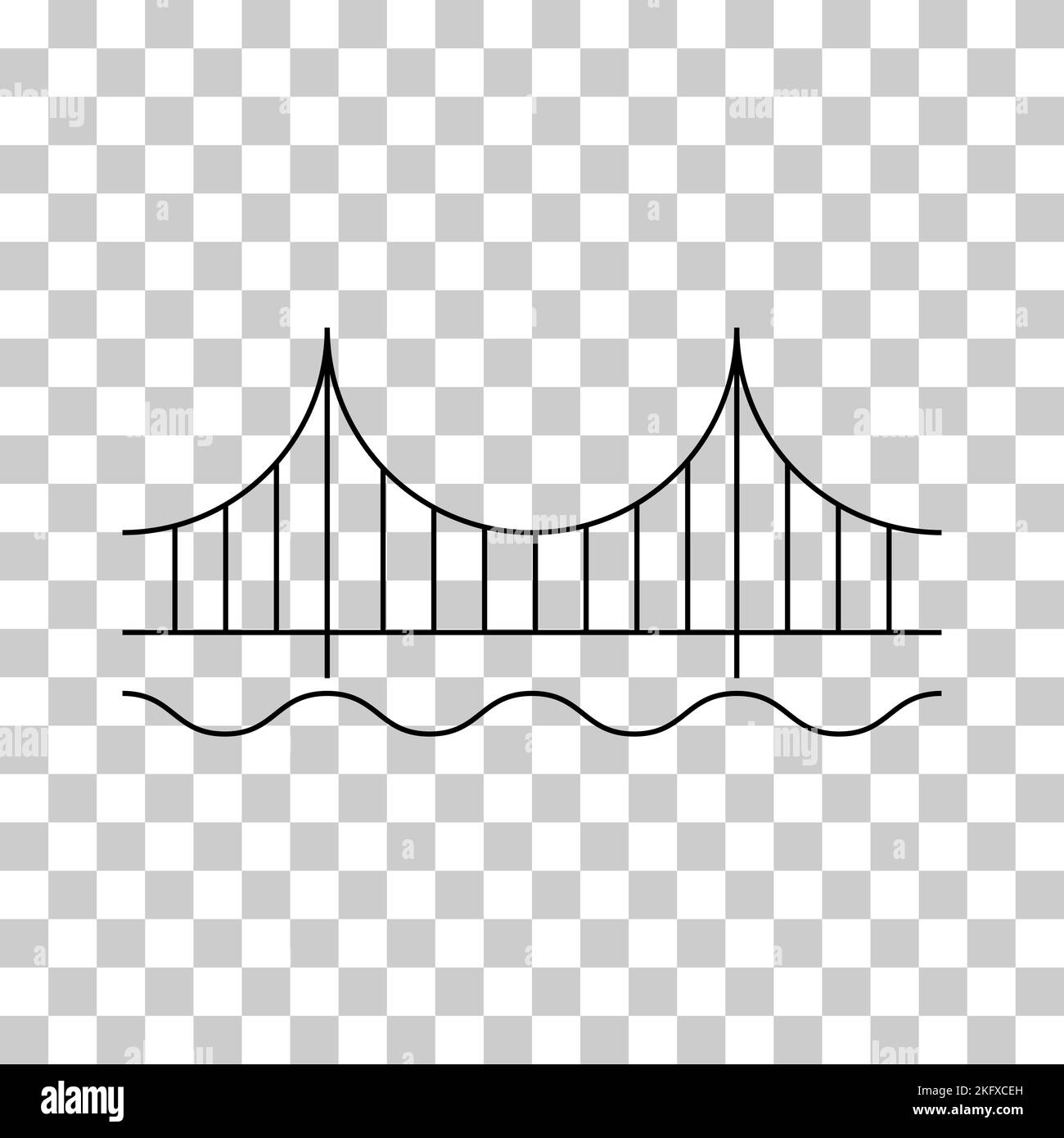 Silhouette bridge icon, urban architecture design, travel line ...