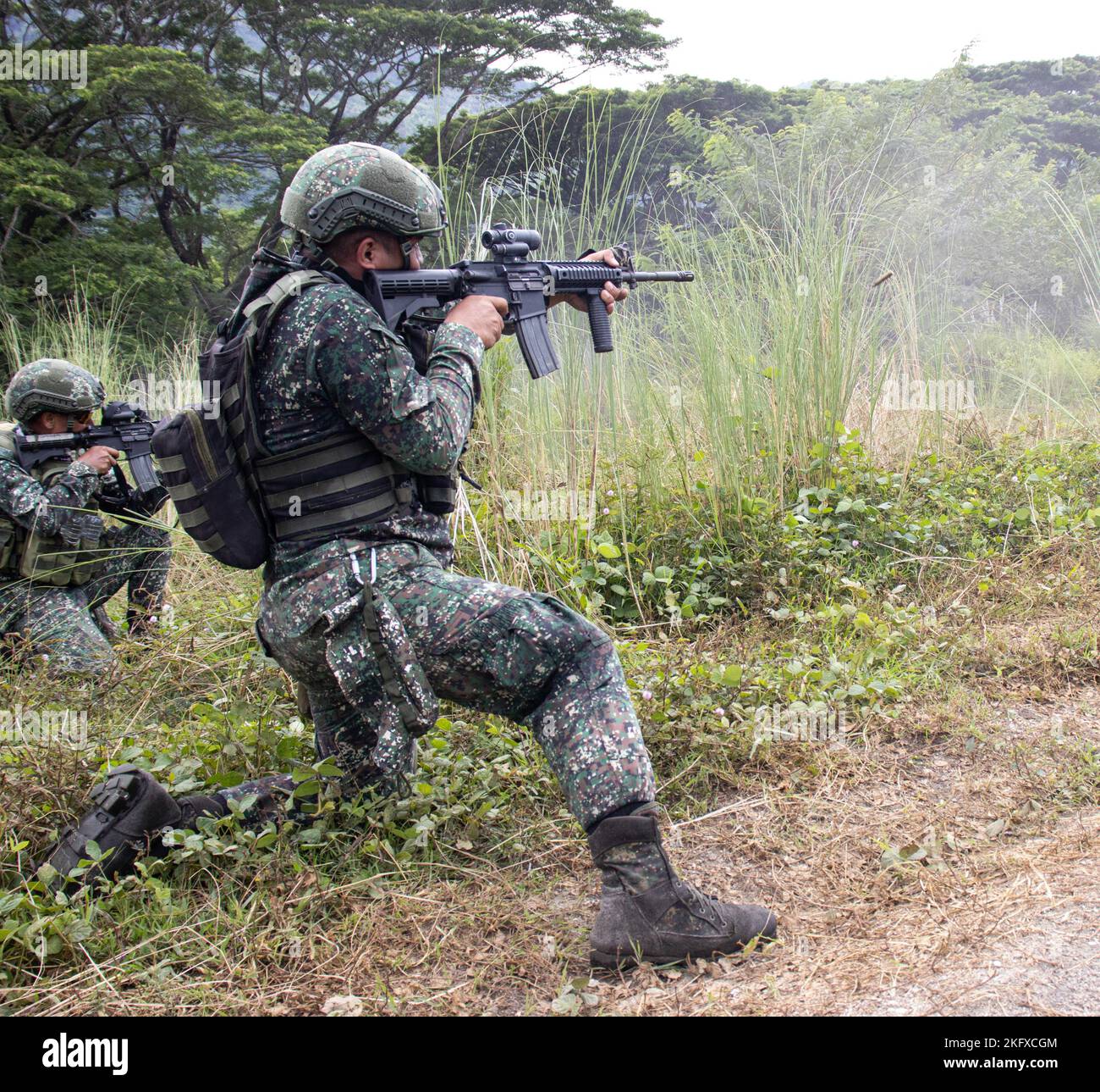 Philippine Marines fire their rifles during a combined-arms, live-fire ...