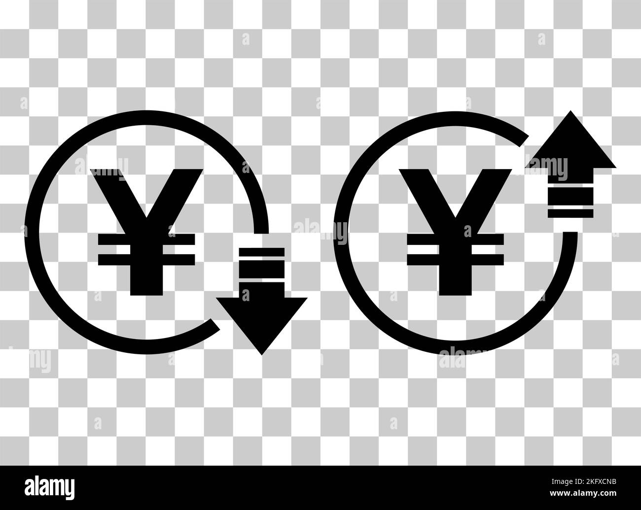 Set of cost symbol yuan increase and decrease icon. Money vector symbol isolated on background ...