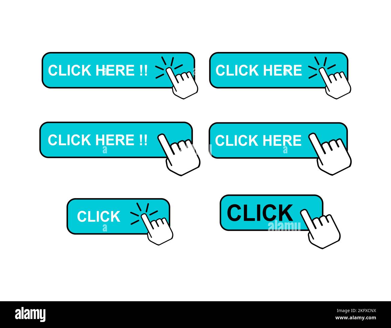 Set of Click here web button, internet flat pointer design, press link ...