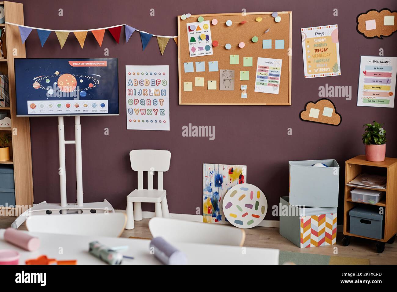 Part of spacious classroom for primary school children with pictures ...