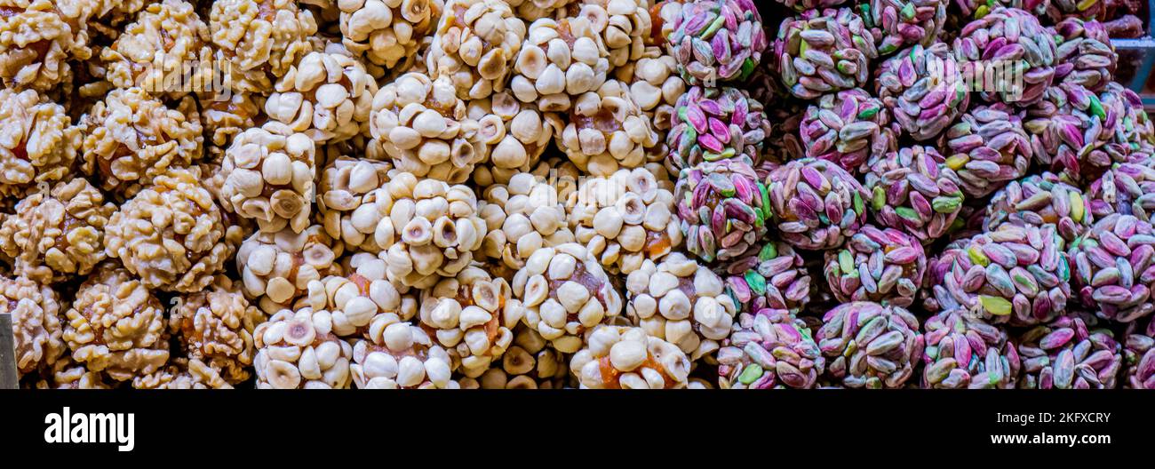 Turkish nut balls on the market in Istanbul Stock Photo - Alamy