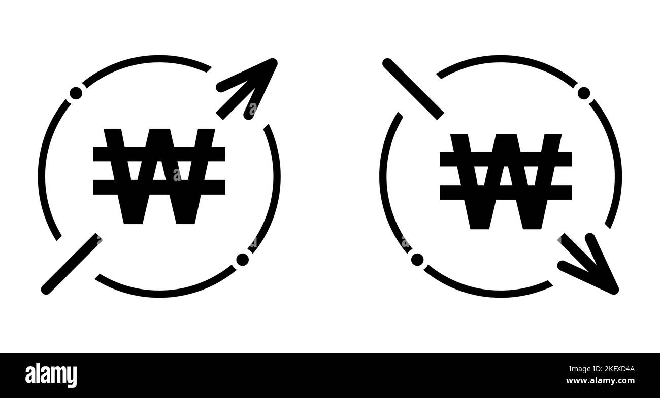 Set of cost symbol won increase and decrease icon. Money vector symbol isolated on background ...