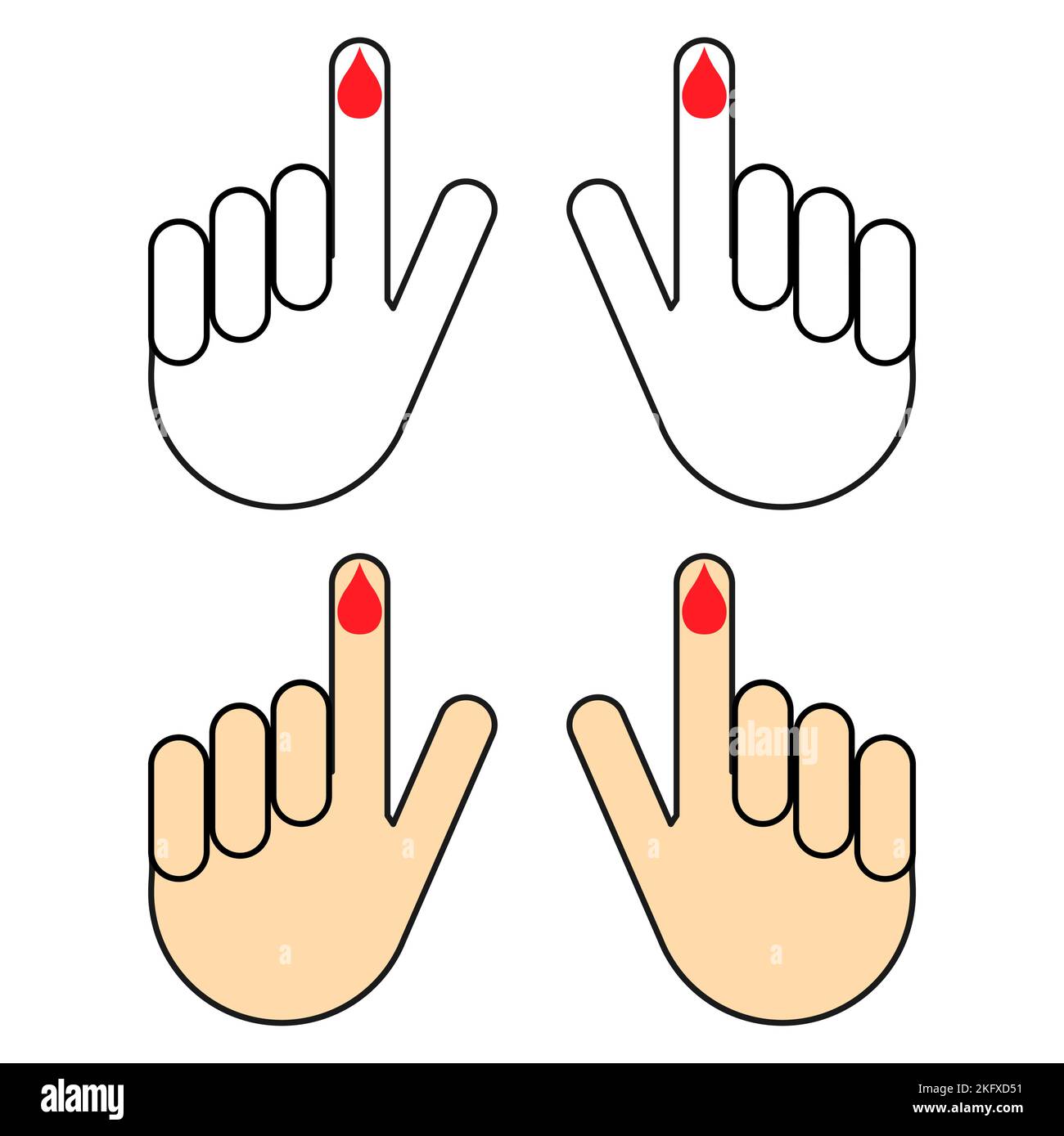 Set of Hand finger with drop blood icon, medical health test symbol ...