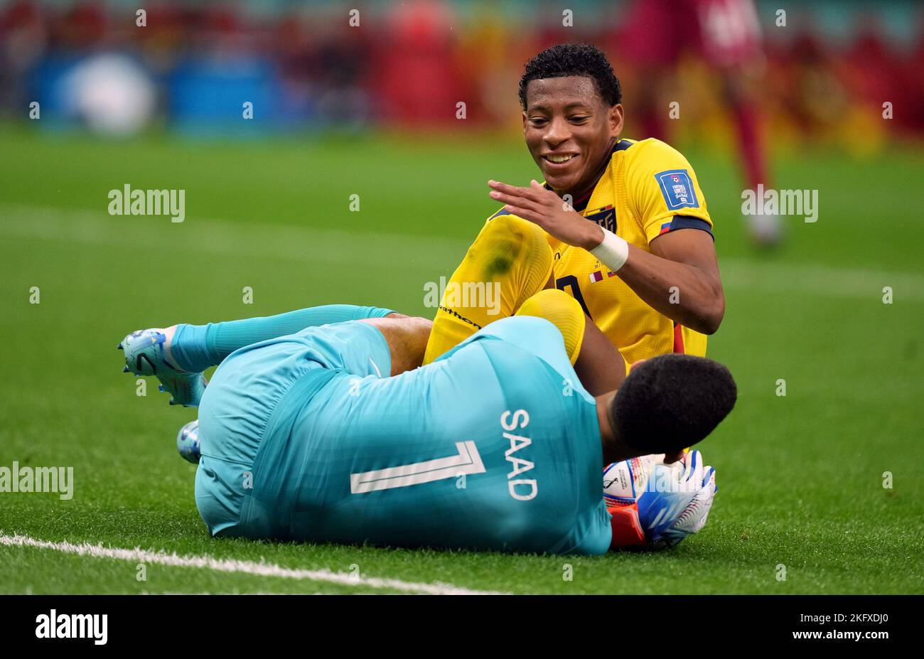 Qatar goalkeeper Saad Al-Sheeb and Ecuador's Gonzalo Platar (right ...