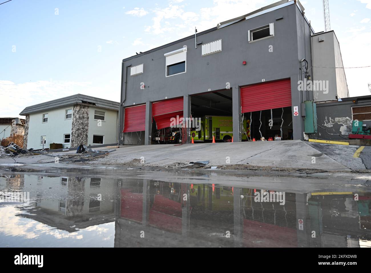 A Fort Myers Beach, Florida, fire station sits damaged following ...
