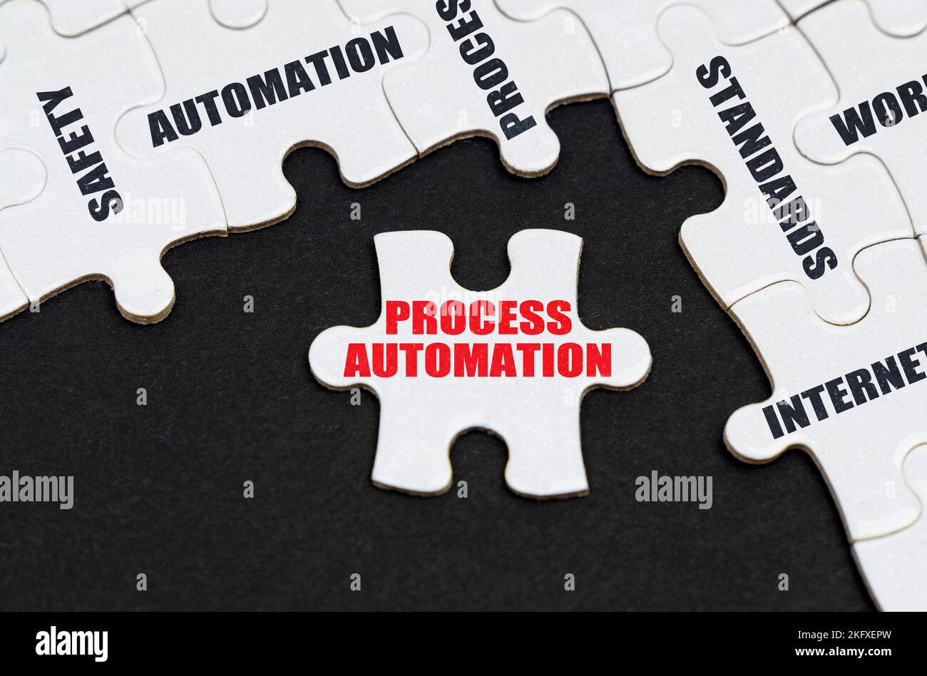 Industry concept. On a black background, puzzles with inscriptions, on ...