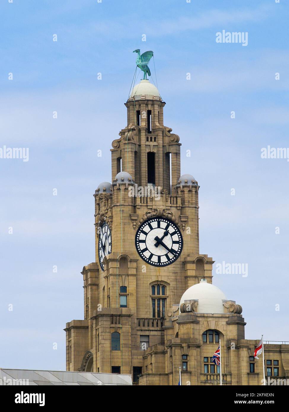 Liver bird mythical creature on top clock tower symbol of the English ...