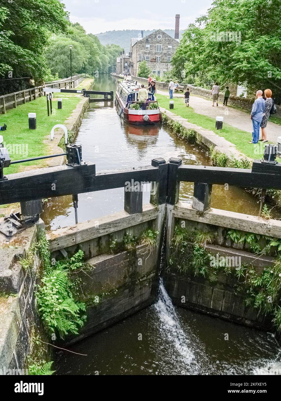 Heptonstall United Kingdom - June 29 2009; Passing through Hebden canal ...