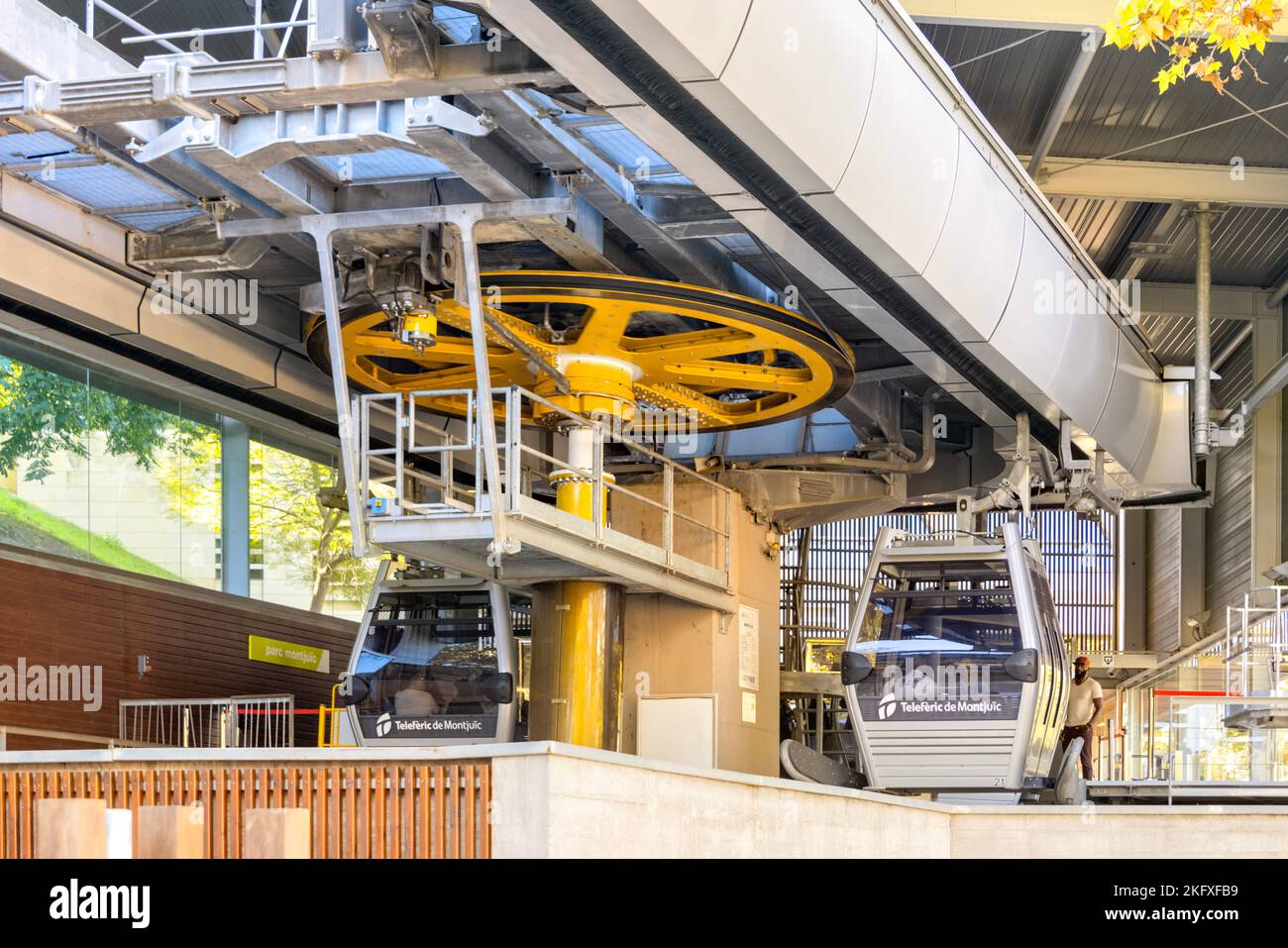 Yellow Cable Car mechanism at Castell de Montjuic, Barcelona, Spain ...