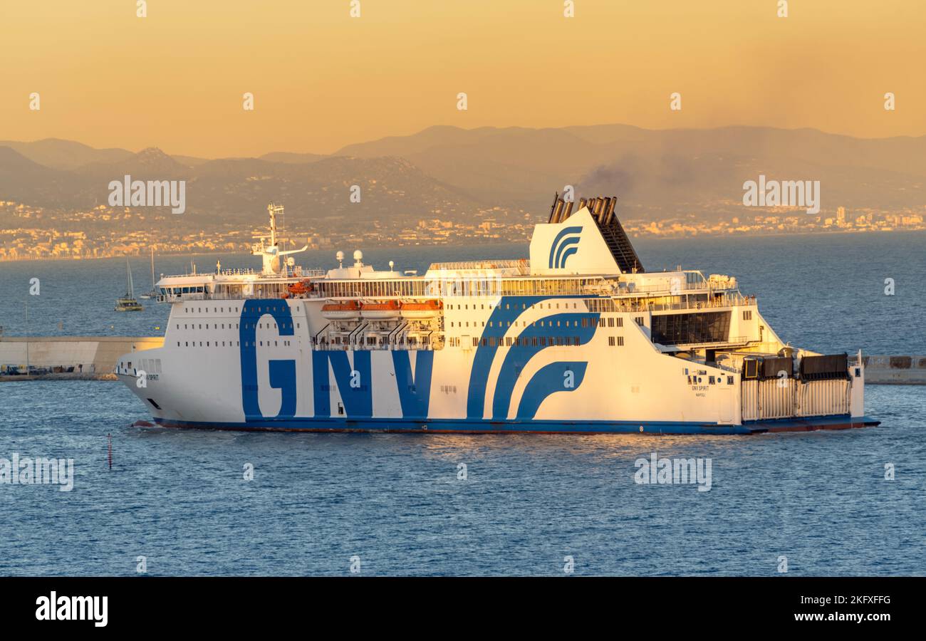 GNV Passenger and Freight Ferry sailing into the Port of Barcelona ...