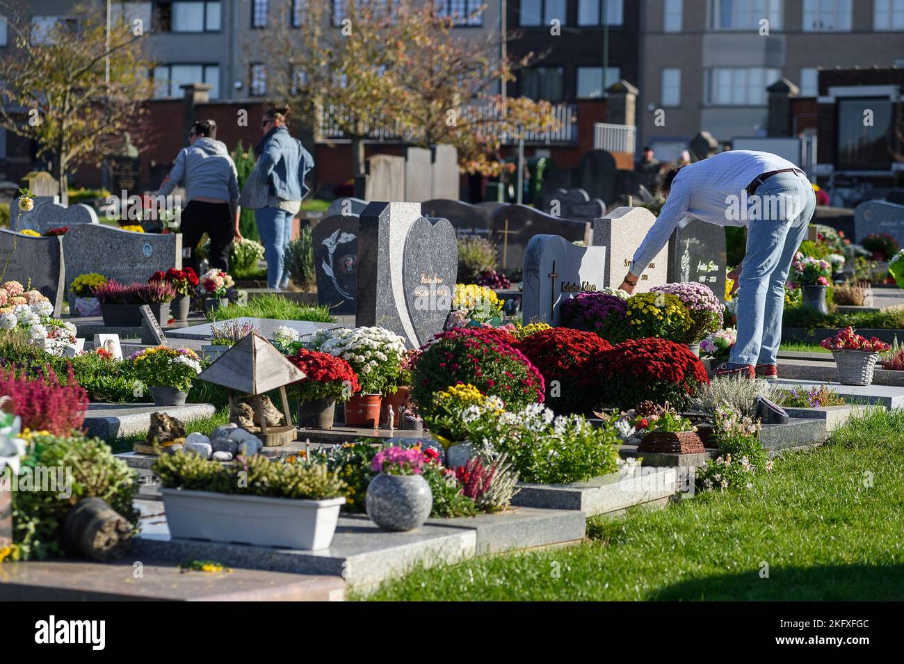 Toussaint - Cimetiere et croix - chrysantheme en souvenir des morts ...