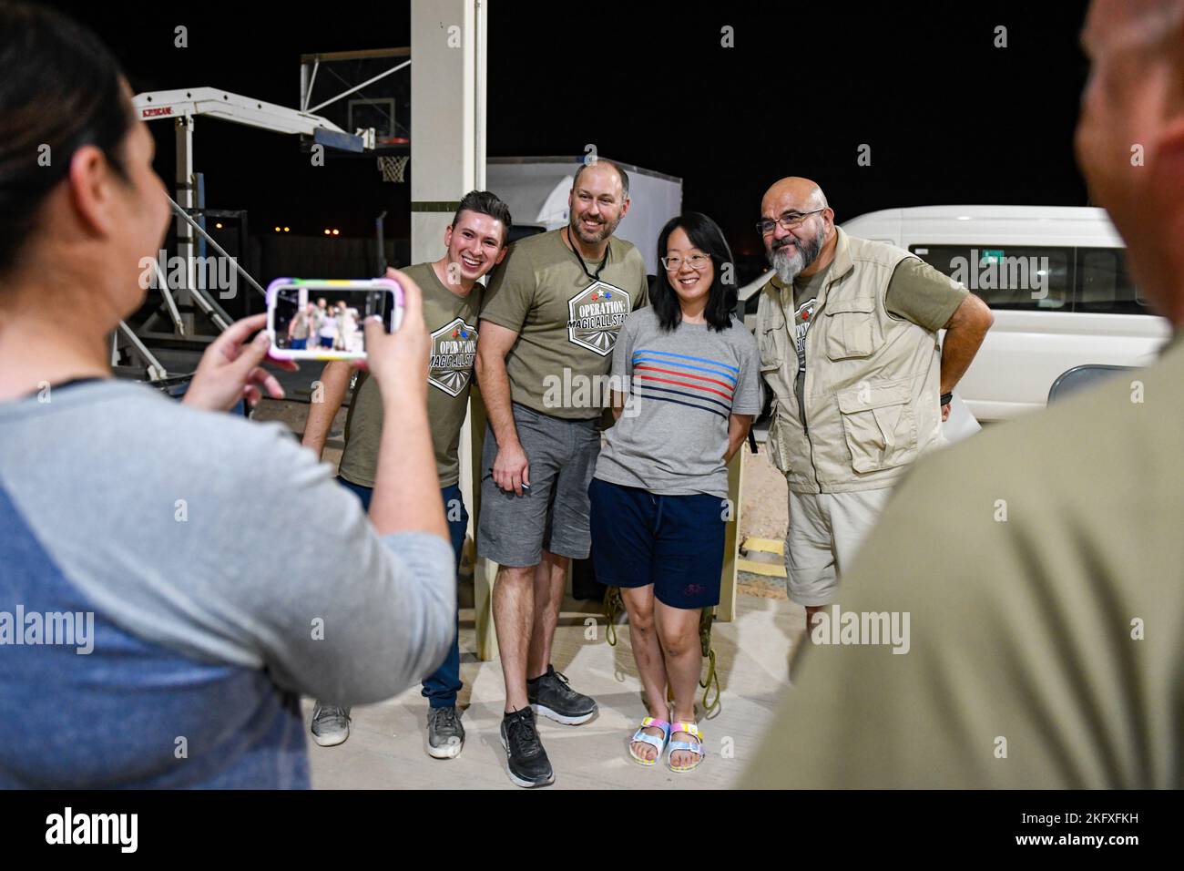 A U.S. service member, deployed to Prince Sultan Air Base, poses with ...