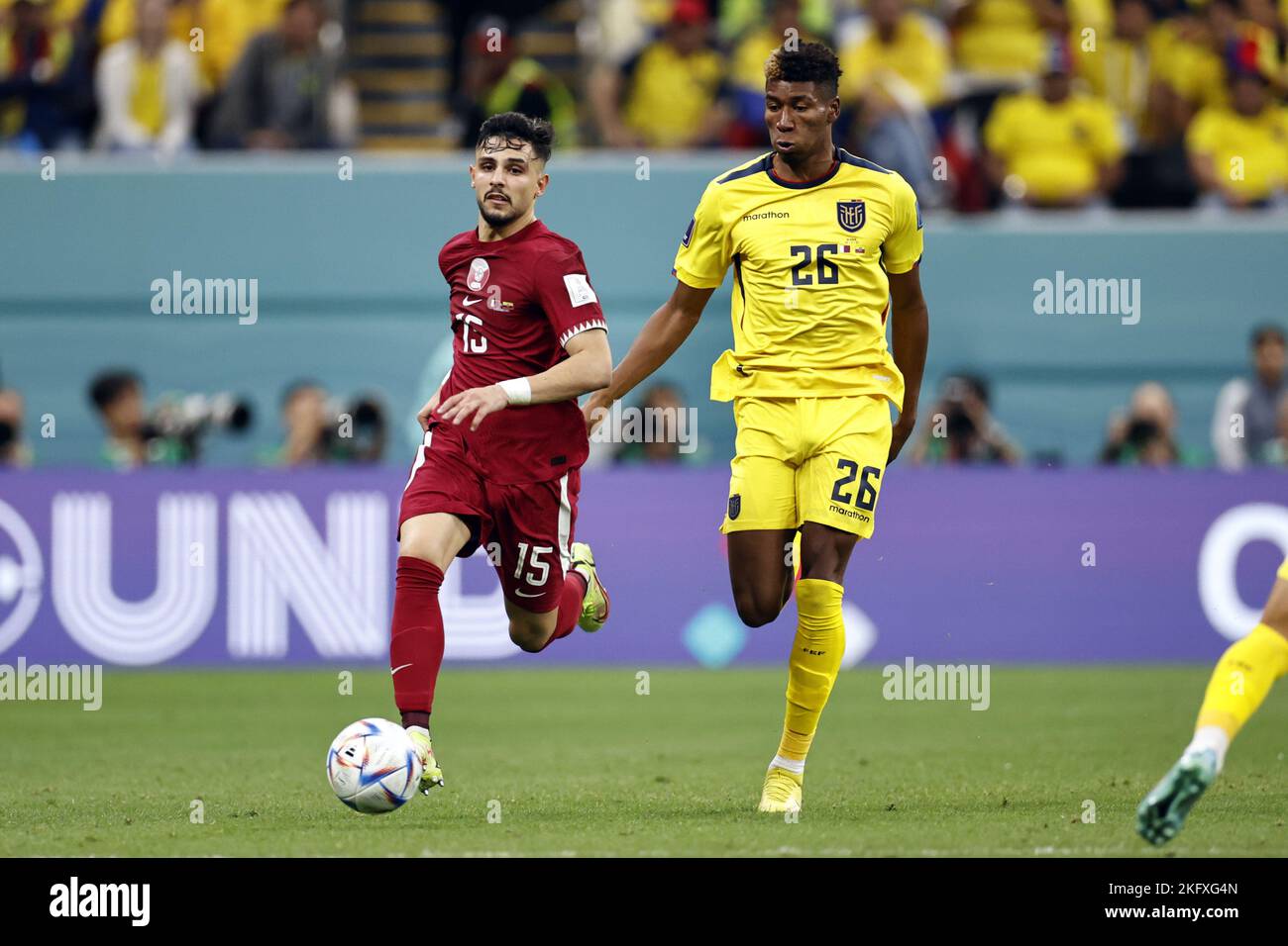 AL KHOR - (l-r) Boualem Khoukhi of Qatar, Kevin Rodriguez of Ecuador ...